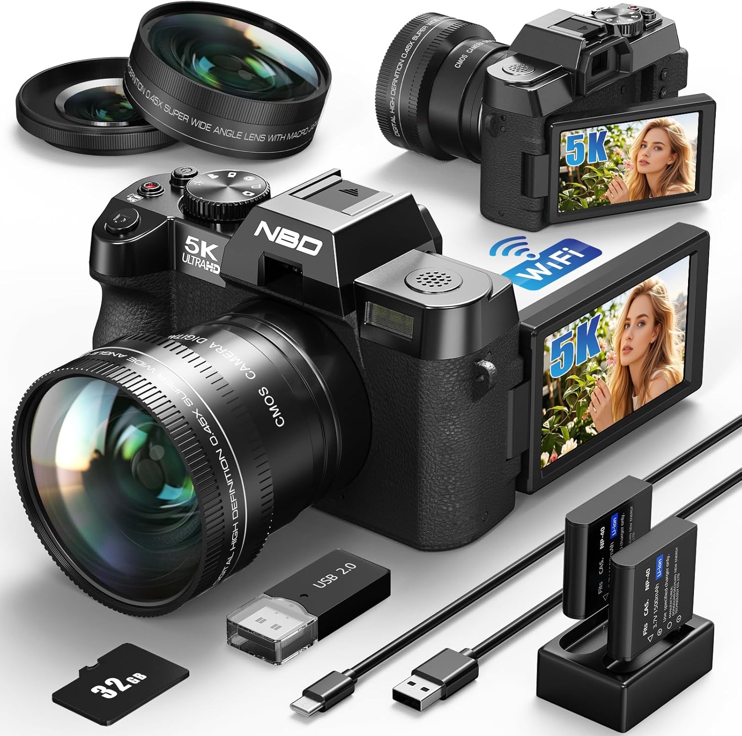 True 5K Digital Cameras for Photography 48MP -, WiFi, 16X Zoom Autofoc