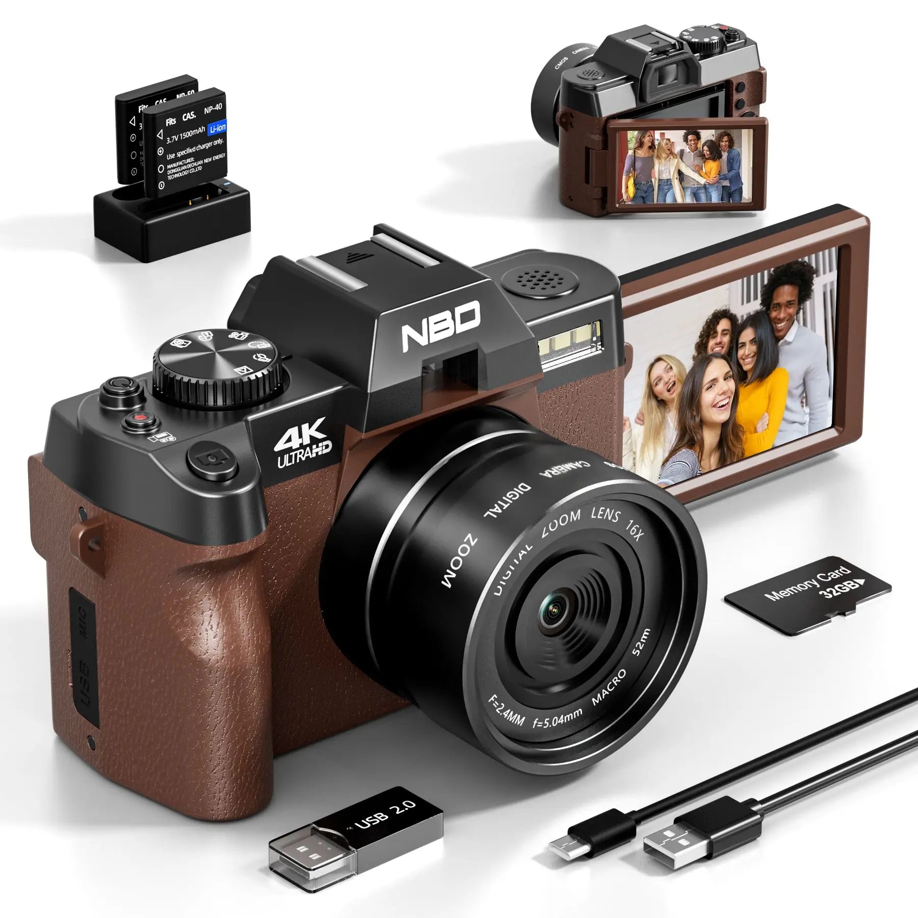 NBD 48MP 4K Digital Camera with 16X Zoom, WiFi App Control, Flip Scree