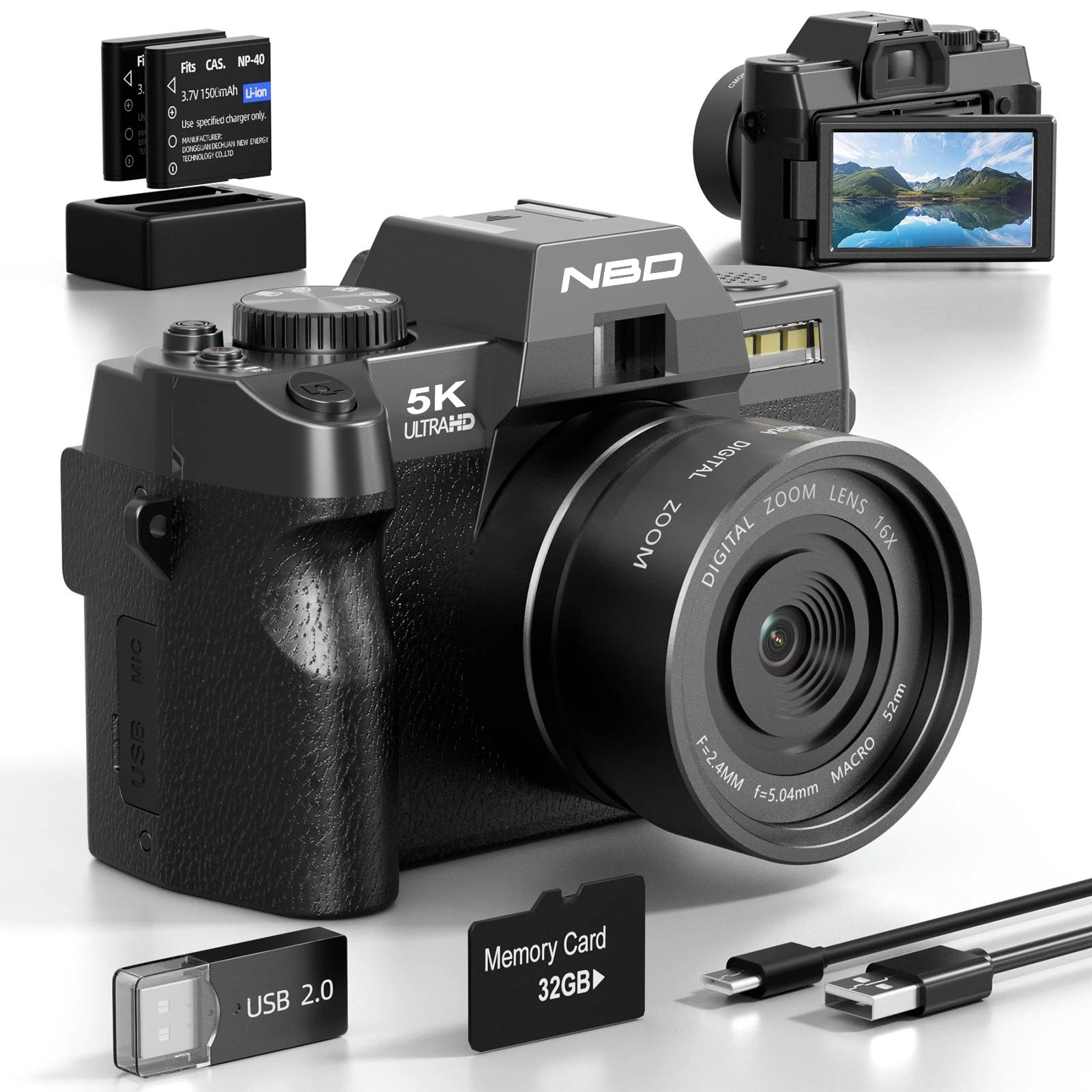 True 5K Digital Cameras for Photography 48MP , 16X Zoom Autofocus & An