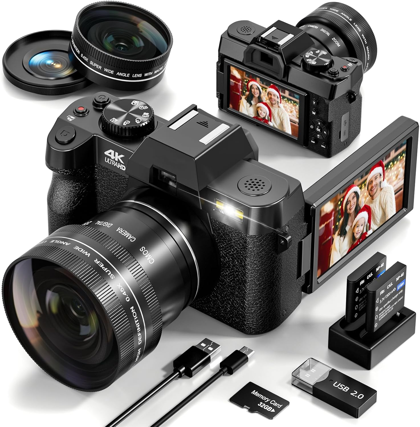 NBD 4K Ultra HD 64MP Digital Camera, 16X Zoom, 3" Screen, All-in-One V